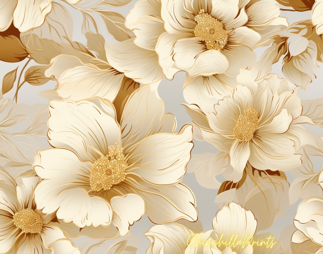 Seamless Pattern of Golden Flowers, Seamless Golden Illustrations With ...