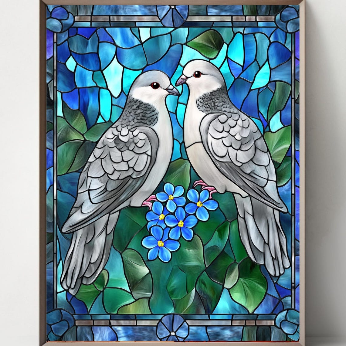 Set of 5 Blue Stained Glass Pigeons Print (digital Download) - Etsy