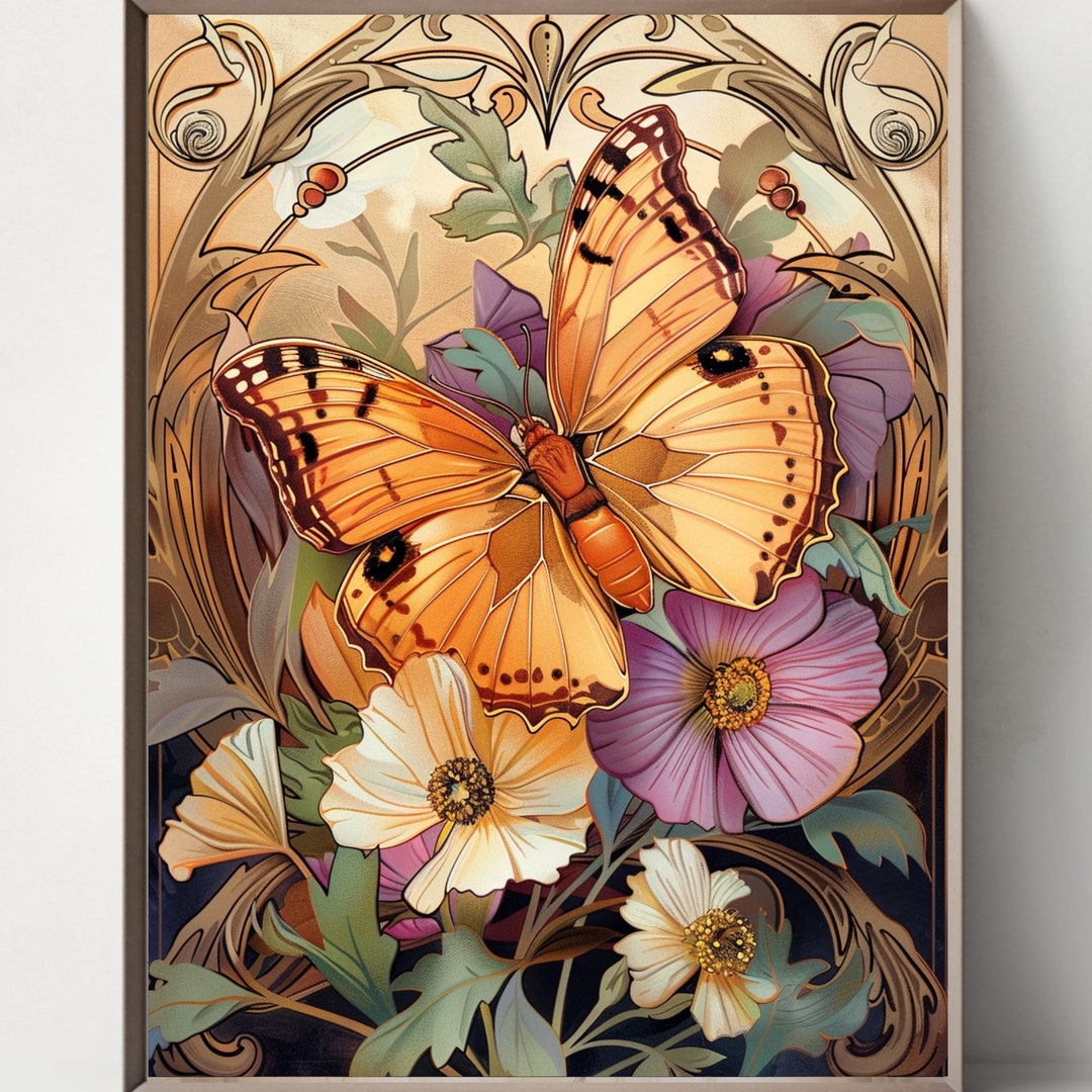 Art Nouveau Butterfly Print Set: William Morris Style Floral Wall Art ...