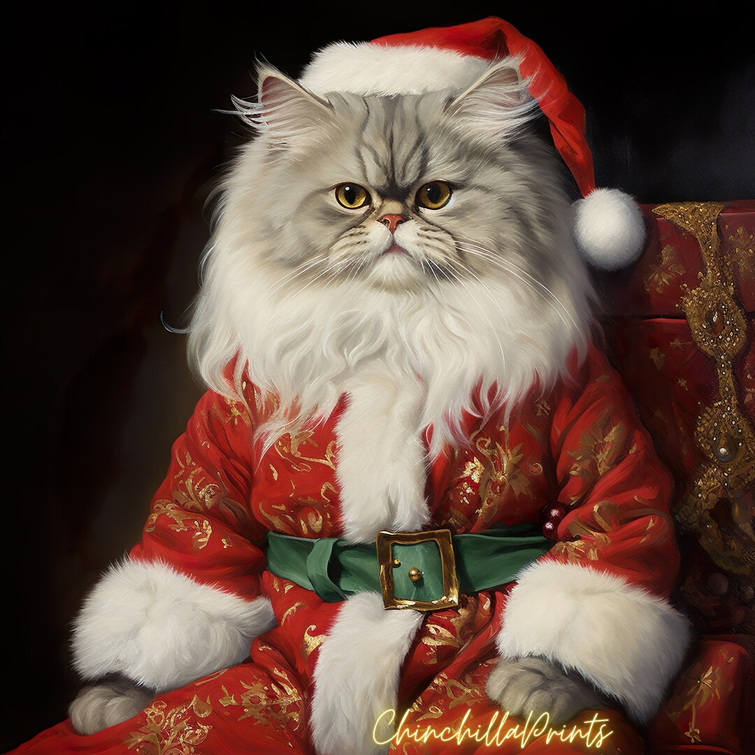 Set of 5 Santa Persian Cat Art Print: Funny Christmas Decor (digital ...