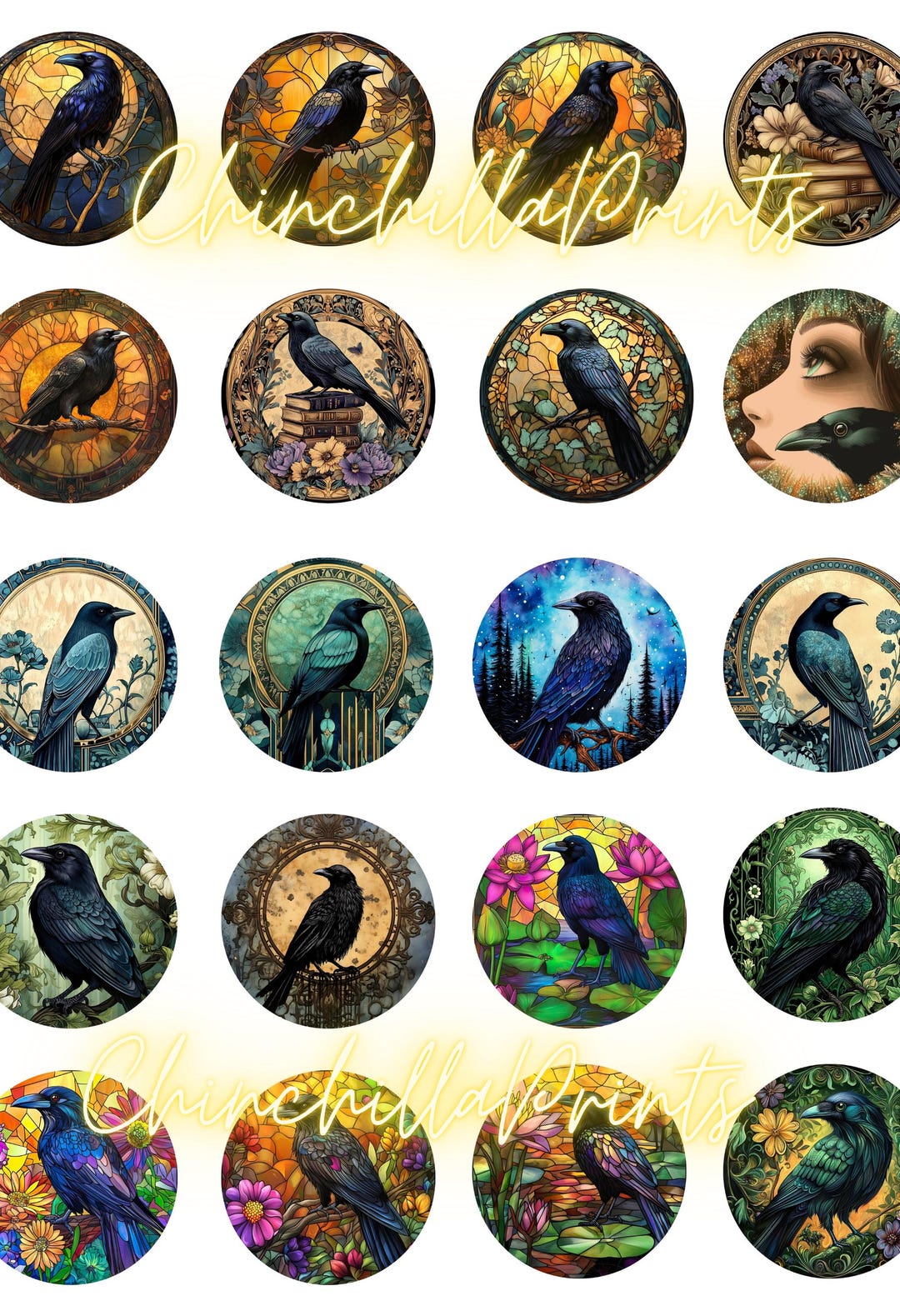 45mm 40mm 30mm 25mm 30x40mm Raven Crow Circle Images: Collage Printable ...