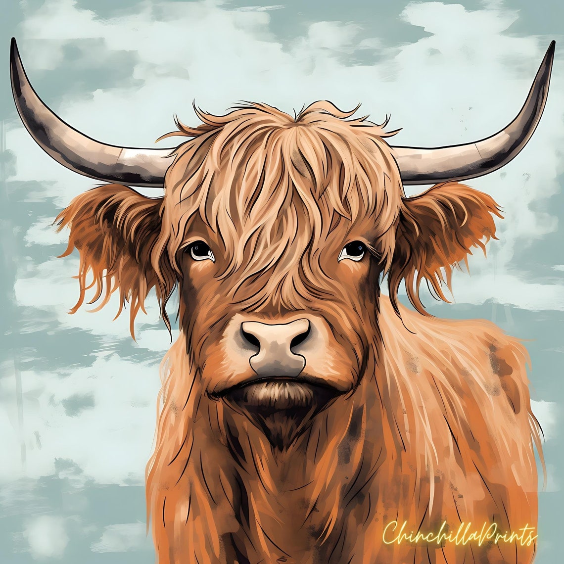 Highland Cow Portrait: Set of 5 Vibrant Oil Painting Style Canvas Art ...