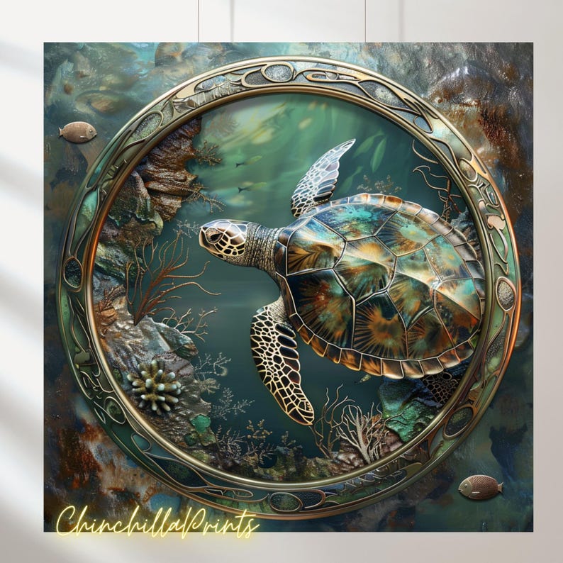 Set of 5 Turtle 3D Art Prints: Decorative Turtle Designs (digital ...