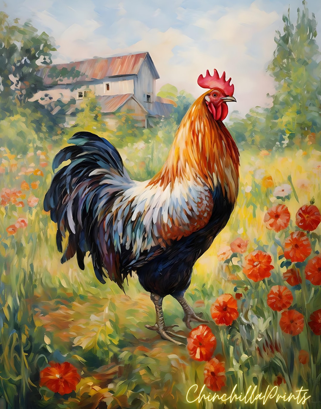 Colorful Rooster Watercolor Art Print: Kitchen Wall Decor (digital ...