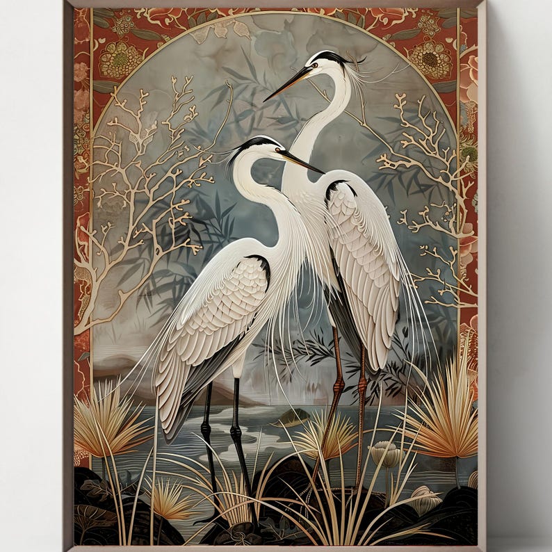 Heron Set of 5 Victorian Style Large Paintings - Etsy