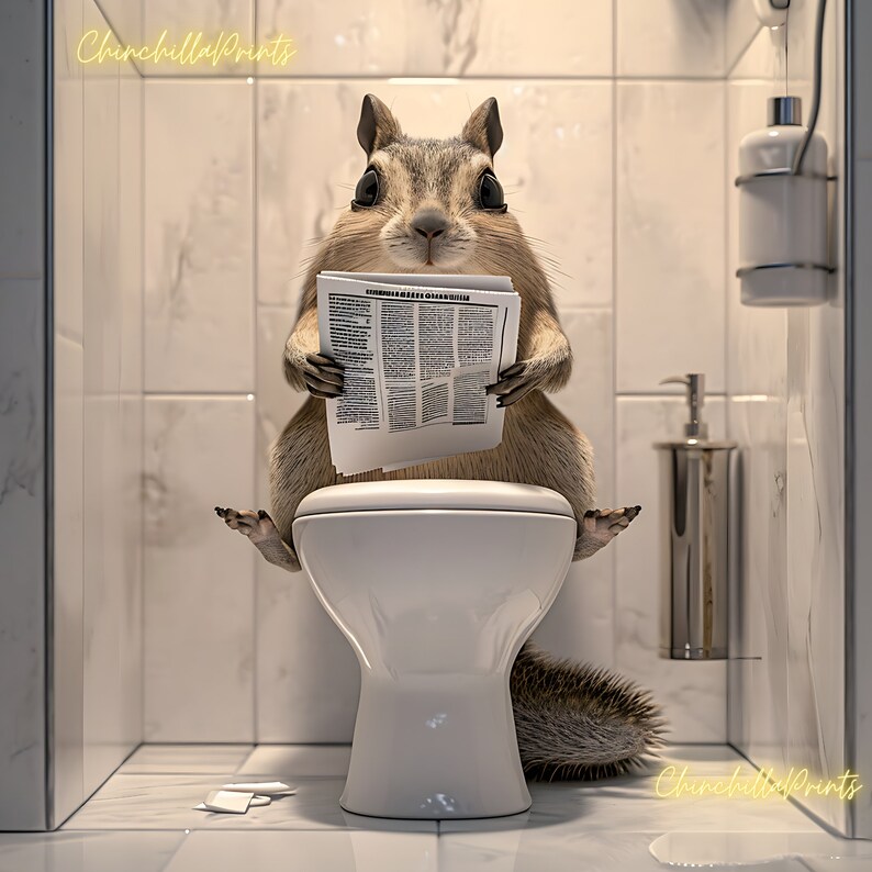 Gopher Sitting on the Toilet Reading the Newspaper, Funny Bathroom Photo Set of 5 - Etsy