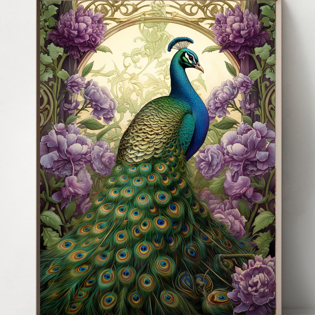 Set of 4 Art Nouveau Peacock Print Set: William Morris Style (digital ...