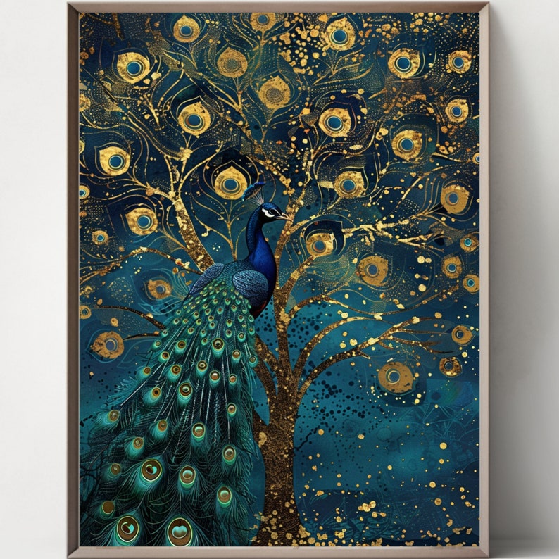 Tree of Life Blue and Gold, Art Nouveau, Tree of Life With Peacock ...