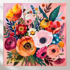 Eclectic Floral Poster Flower Wall Art Colorful Bouquet Painting ...
