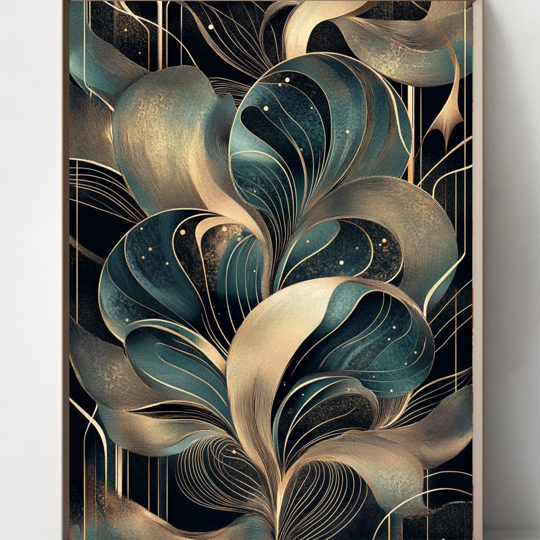 Art Deco Set of 4 Vintage Floral Style, Floral Motifs in Interior, for ...