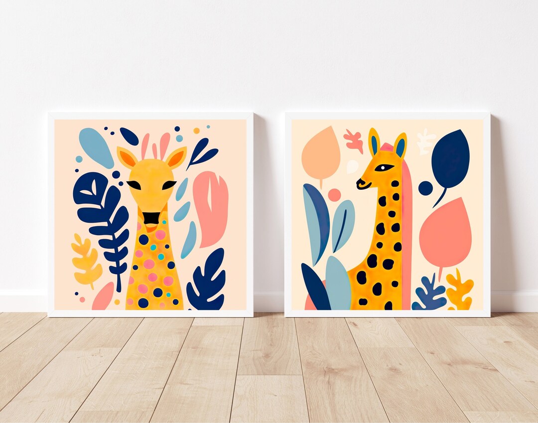 Giraffe Deer Art Posters Simple Illustration Matisse Style Abstract Art ...