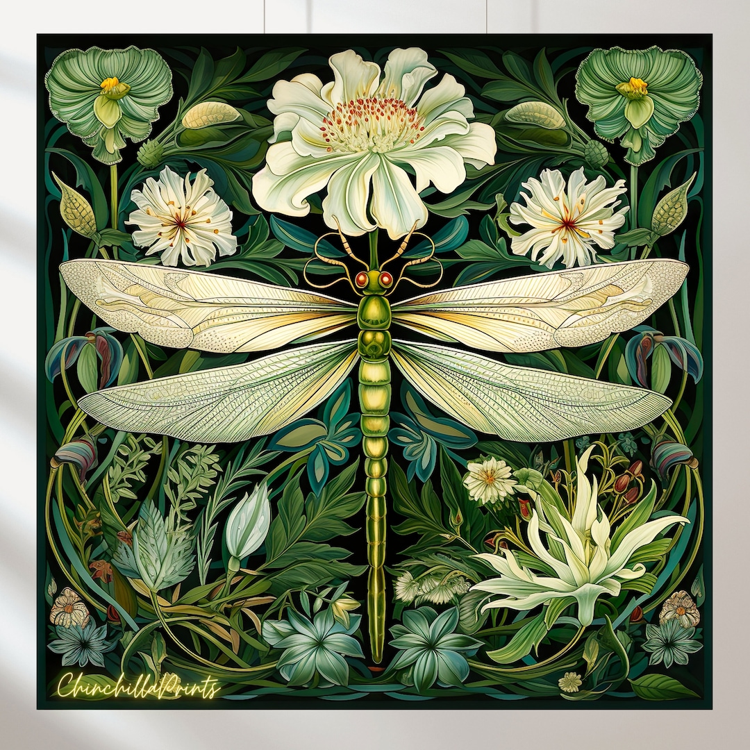 Dragonfly Art Nouveau Dragonfly, Beautiful Dragonfly in Flowers, Wall Art, Instant Download ...