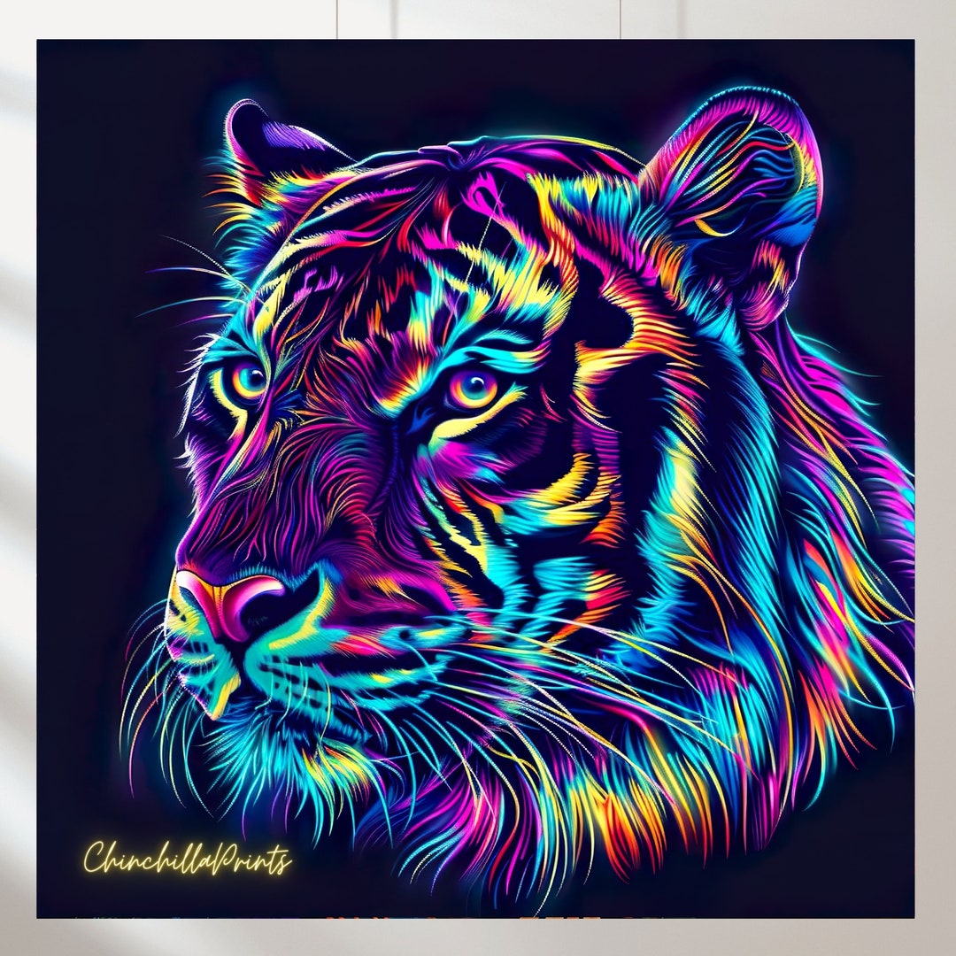 Tiger Neon Rainbow Design for Sublimation Cups, T-shirt Design, Wall ...
