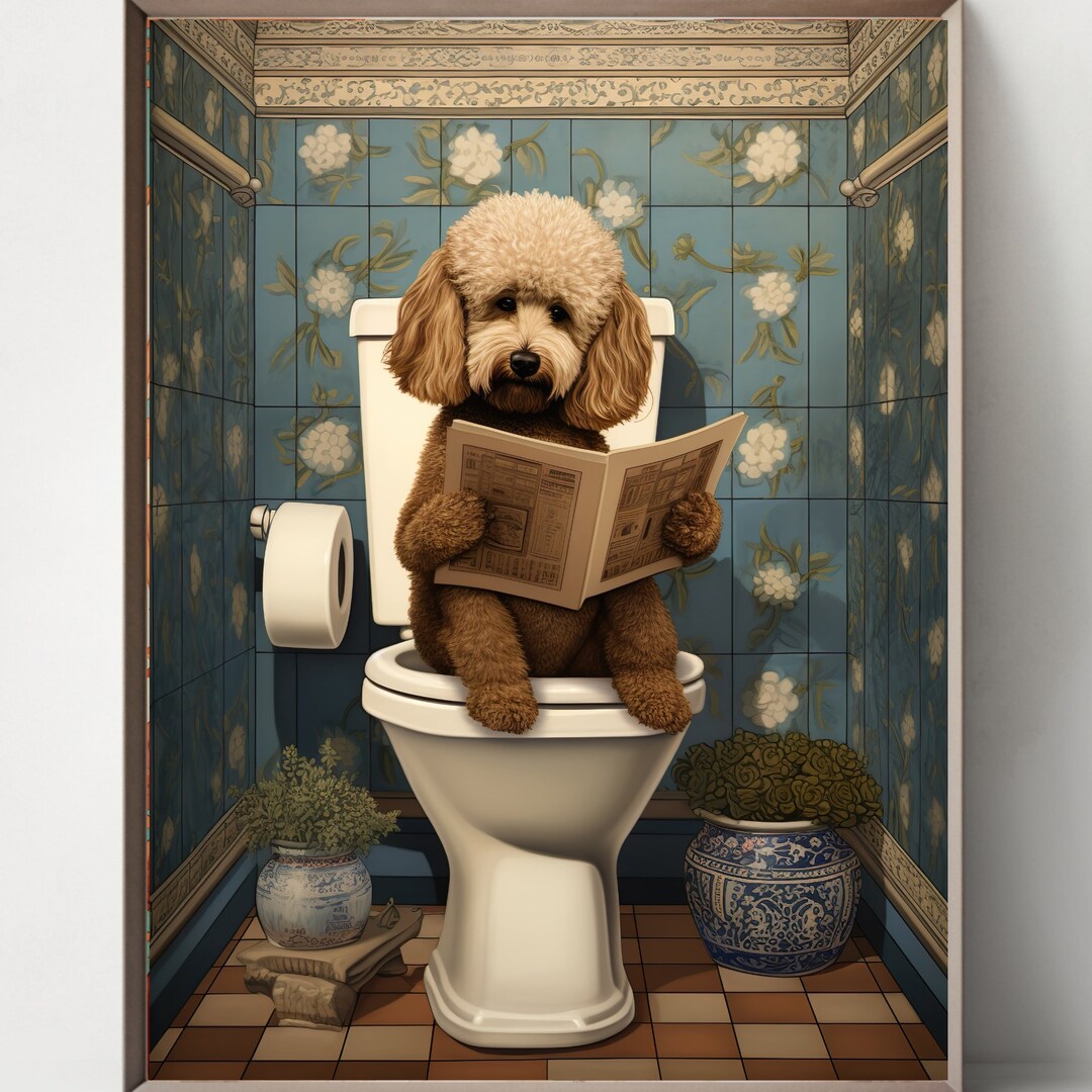Set of 5 the Poodle Sits on the Toilet and Reads the Newspaper. Fun ...