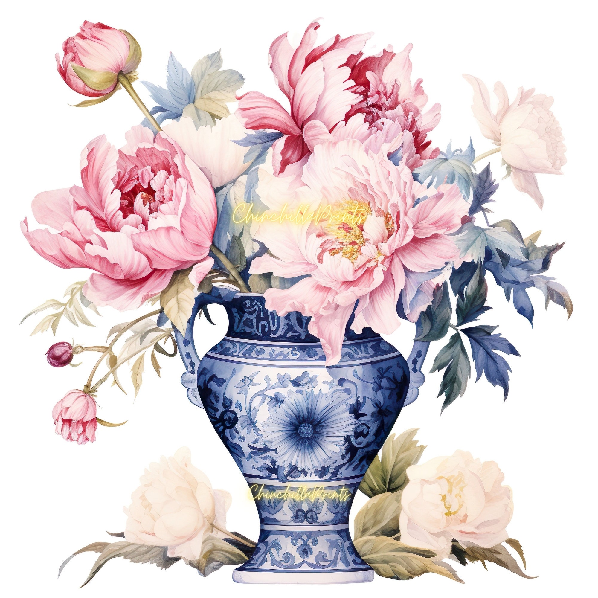 Set of 9 Chinoiserie Vase Watercolor Clipart Set: Chinese Art (JPG ...