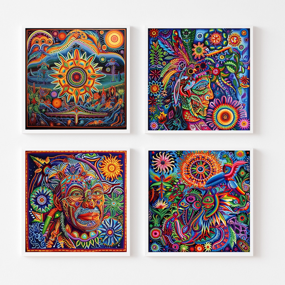 Huichol Painting, Mexican Art, Native American Art, Modern Vibrant ...