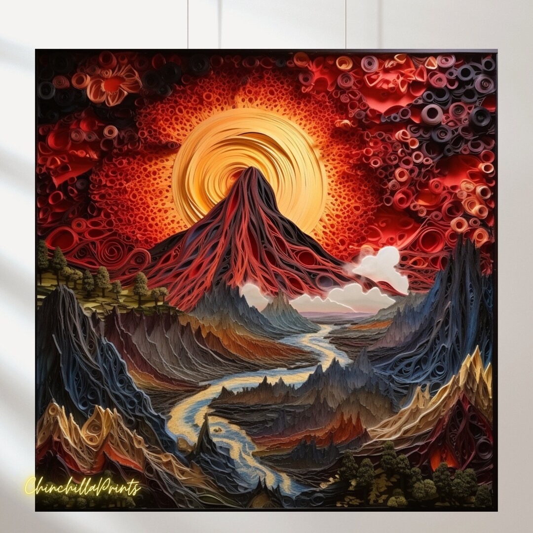 Wall Paintings Volcano 3D Format, Instant Loading, Quilling Commercial ...