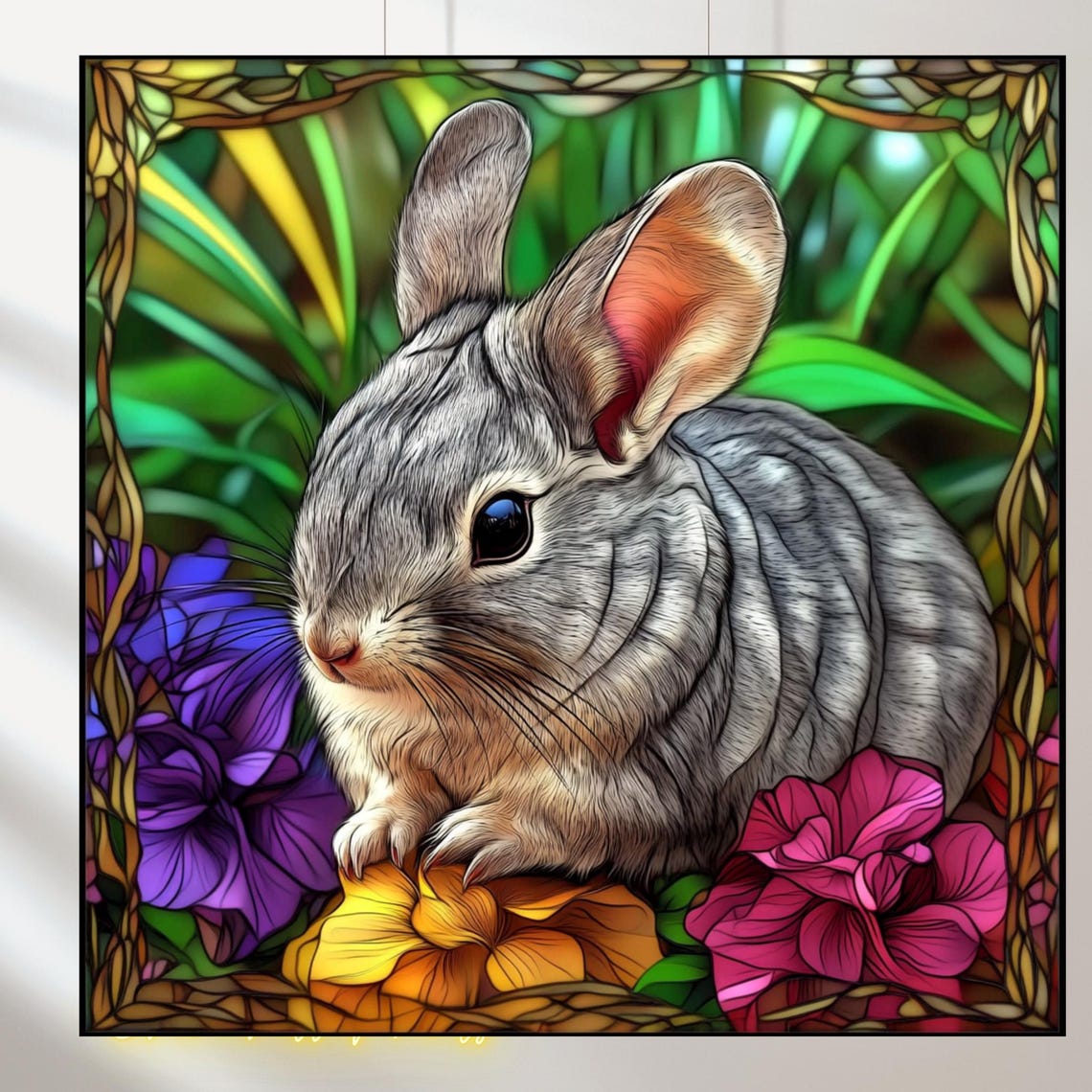 Set of 5 Chinchilla Stained Glass Art: Colorful Animal Print (digital ...