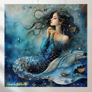 Mermaid Wall Art Mermaid Painting Mermaid Digital Print Fantasy Art ...