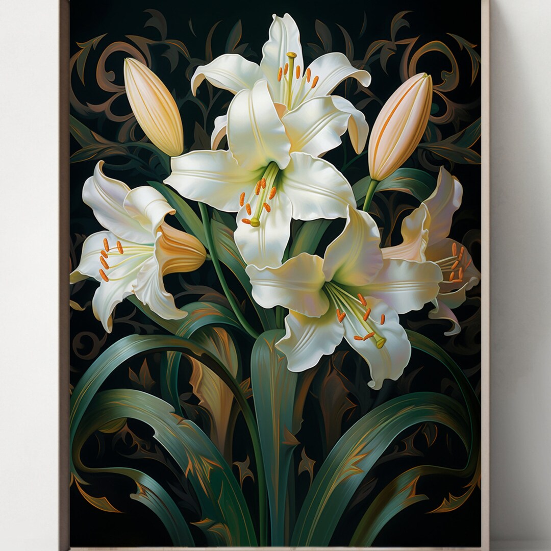 Set of 4 Art Nouveau Lilies Print: Virgin Mary Flowers (digital ...