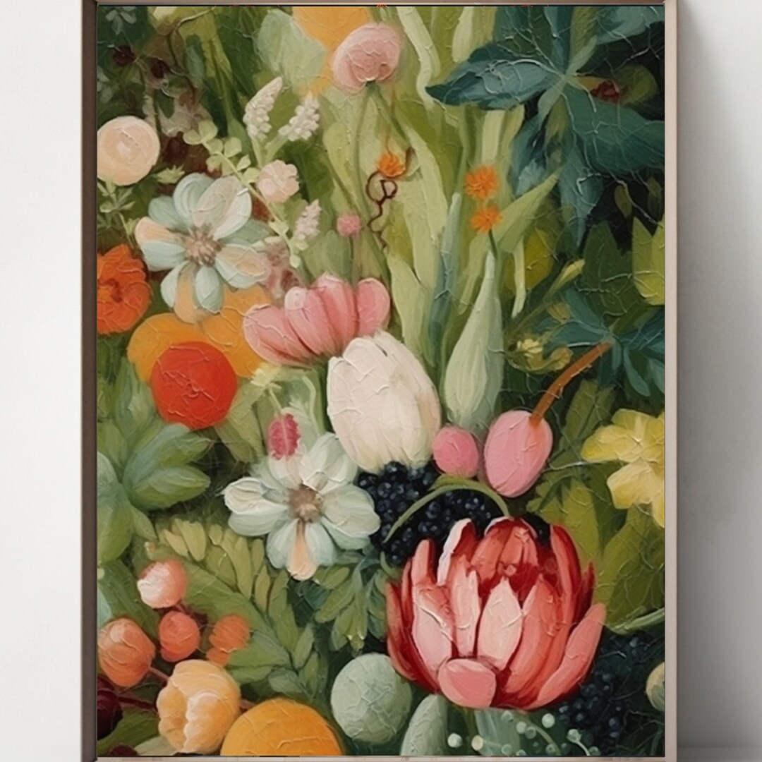 Original Green Flower Oil Painting on Canvas, Abstract Floral Painting ...
