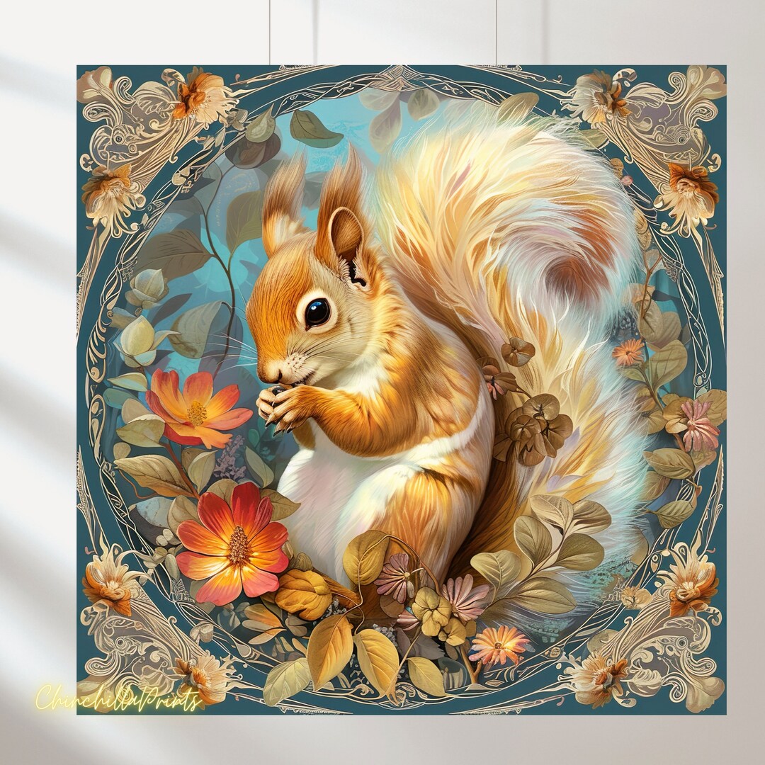 Shabby Chic Style, Squirrel in Art Nouveau Style. Delicate Floral ...