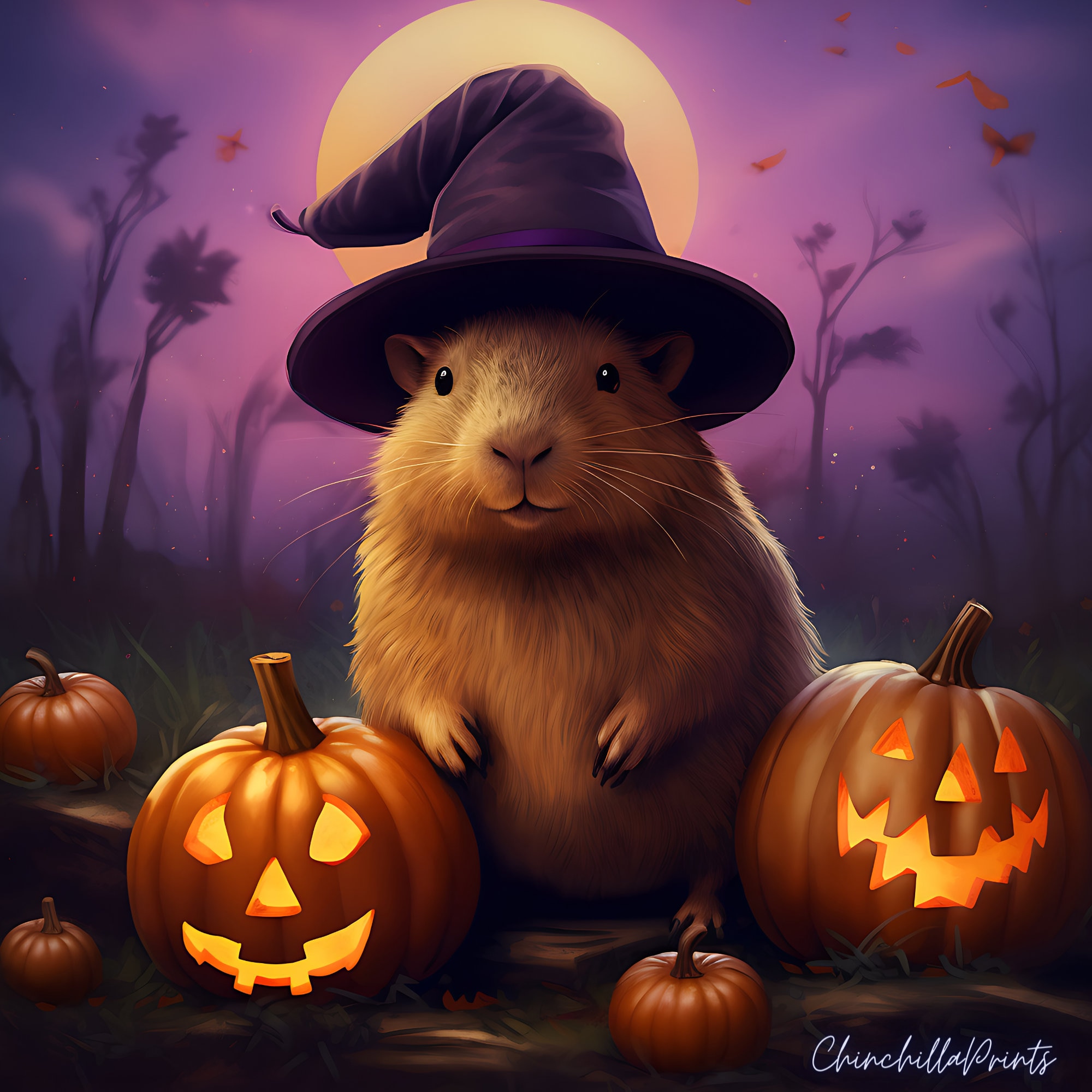 Capybara in a Witch's Hat Halloween Art Vintage Poster Art Print Poster ...