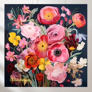 Eclectic Floral Poster Flower Wall Art Colorful Bouquet Painting ...