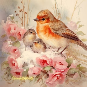 Shabby Chic Birds in a Nest Clipart Set 5 Watercolor Images, Digital ...
