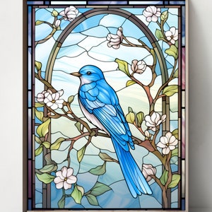 Stained Glass American Bluebird, Bluebird, Bluebird Art, Mountain ...