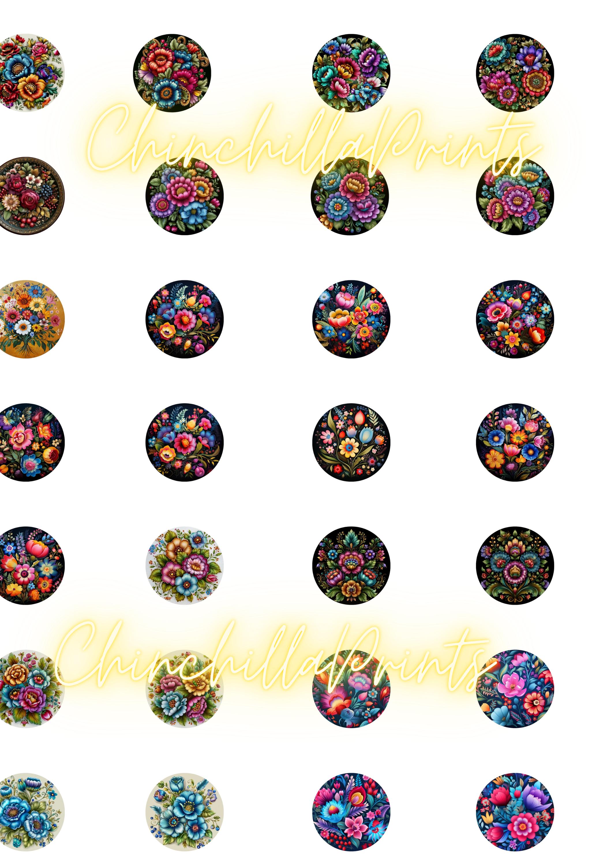 45mm 25mm Flowers Printable Images: Circle Cabochons (digital Download ...