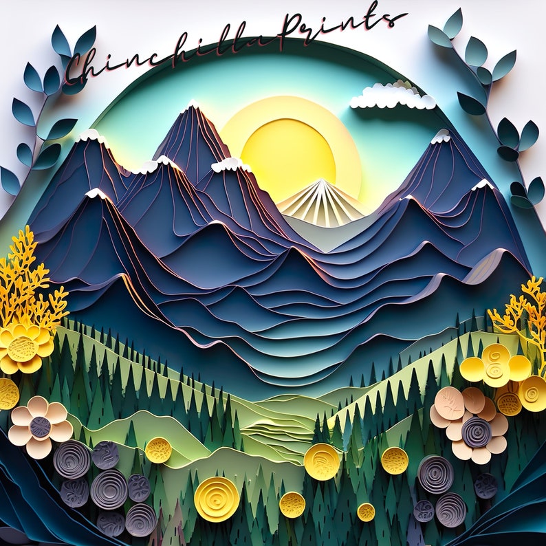 Quilling Art Print Set: Paper Cut Mountains Landscape (digital Download ...