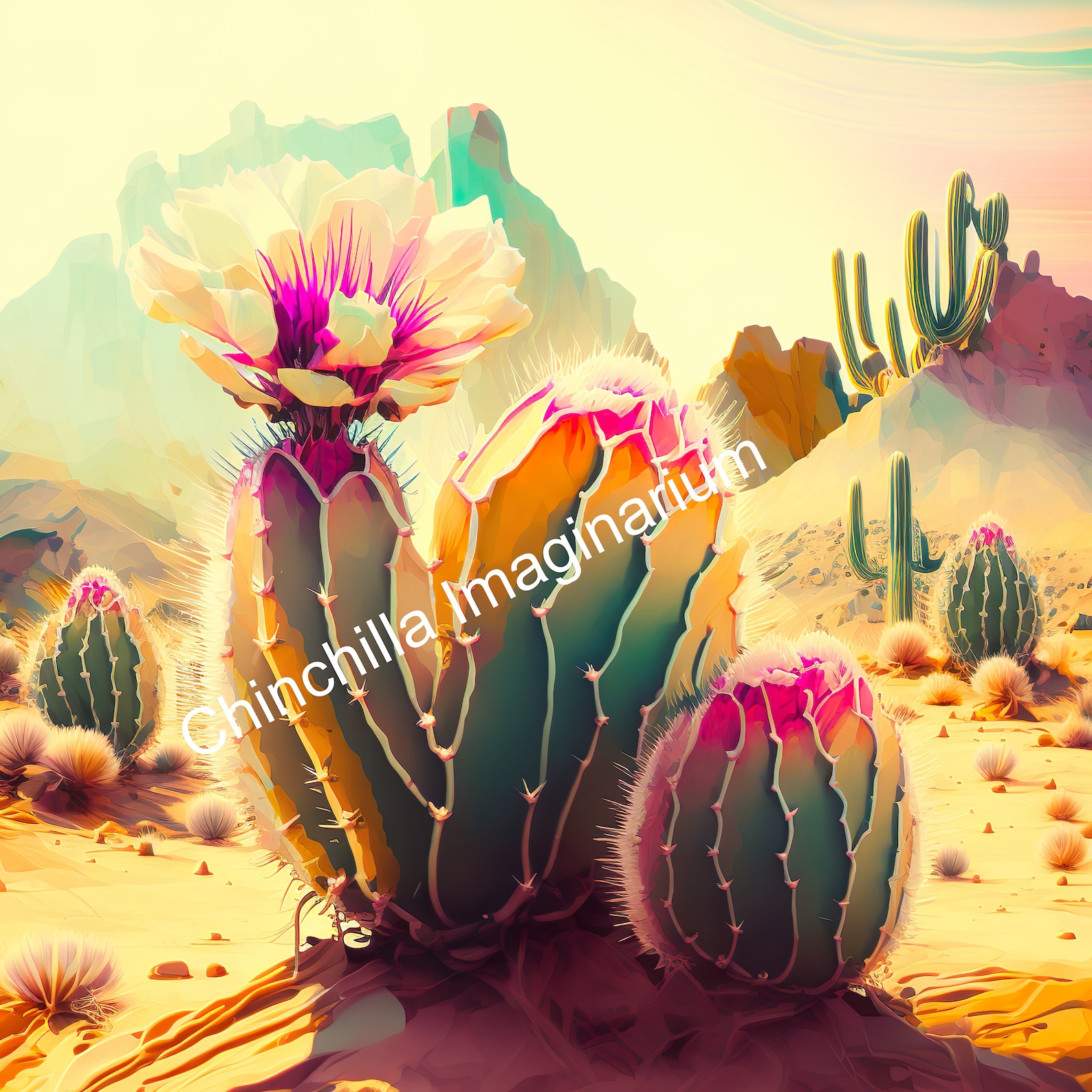 Blooming Cacti Set of 5 Watercolor Cacti Succulent Art Digital Cactus ...