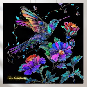 Hummingbird Neon Rainbow Design for Sublimation Cups, T-shirt Design ...