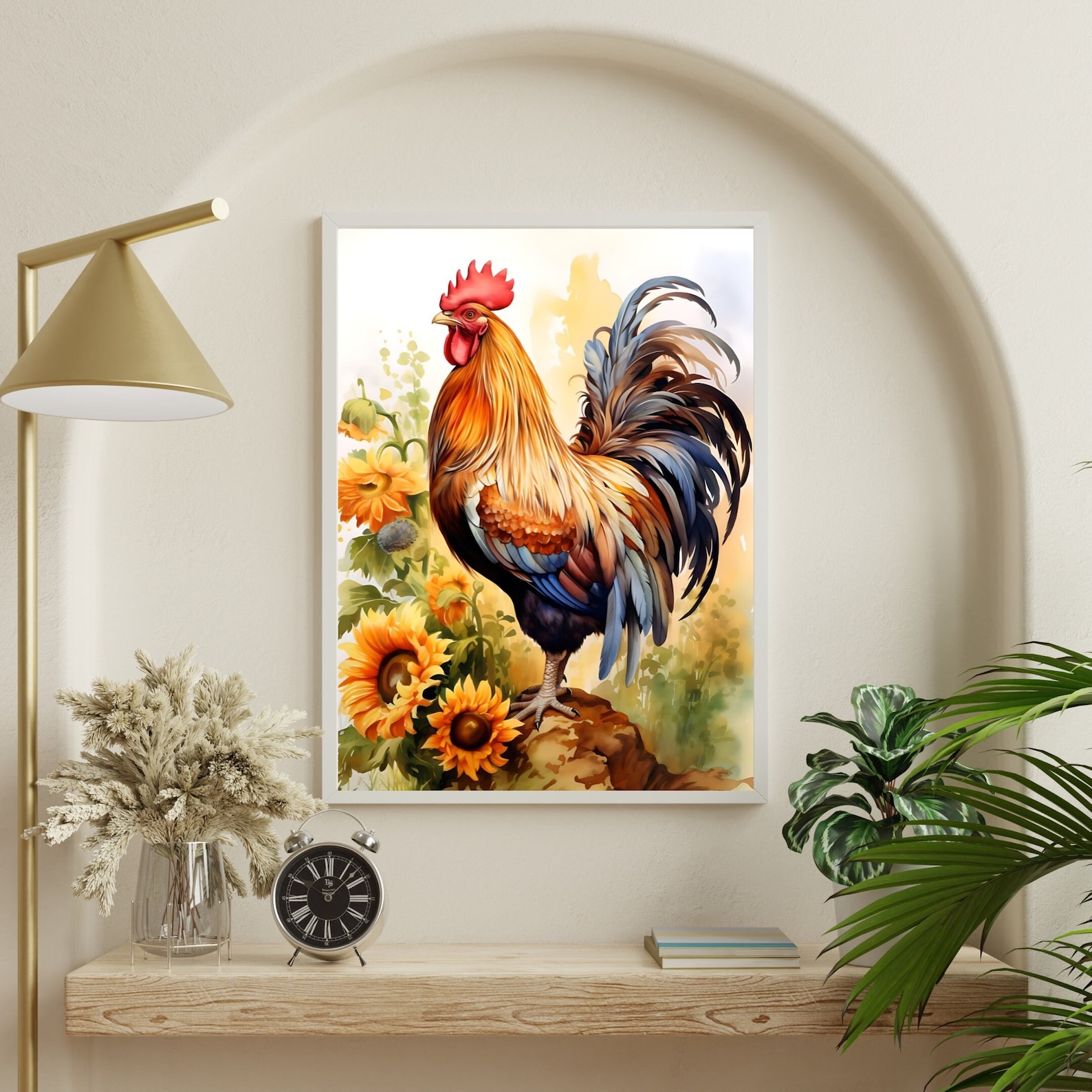 Colorful Rooster Watercolor Art Print: Kitchen Wall Decor (digital ...