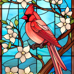 Set of 5 Red Cardinal Stained Glass Art Print (digital Download) - Etsy