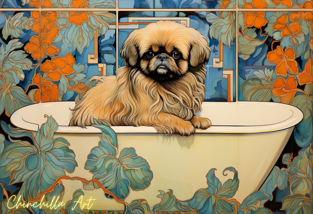 Pekingese Art Deco, Art Nouveau, William Morris Style - Etsy