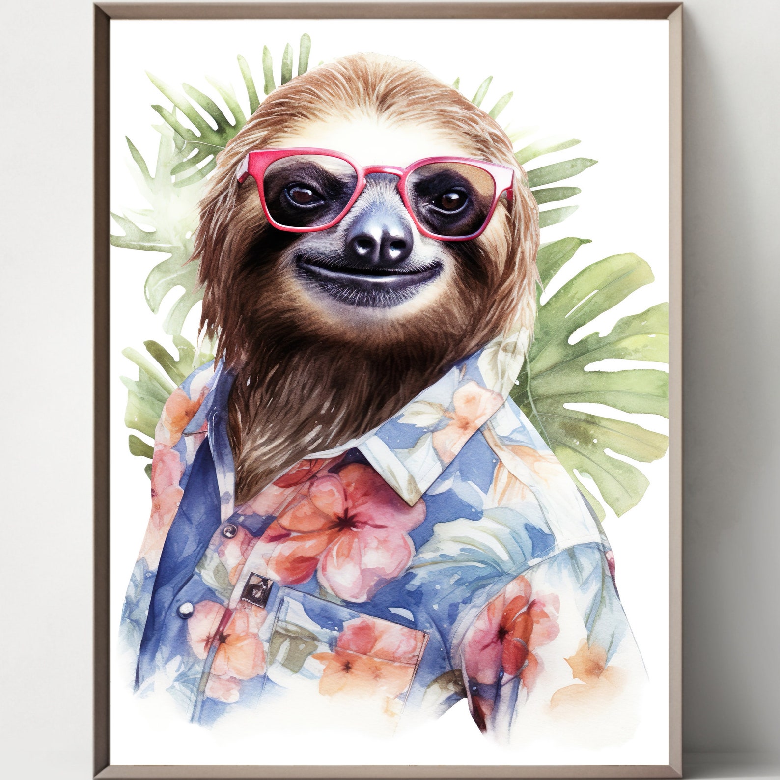 Sloth Art Print, Raccoon Art Print, Summer Sloth Print, Cute Sloth Wall ...
