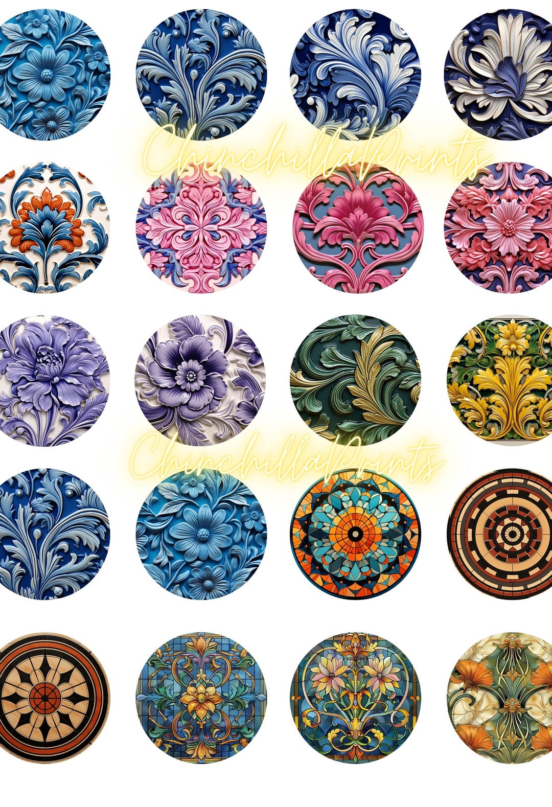 45mm 1in (25.4 Mm) 40mmart Deco Printable Images: Round Cabochons ...