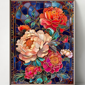 Stained Glass With Floral Pattern Set of 4 Peonies JPG Files - Etsy