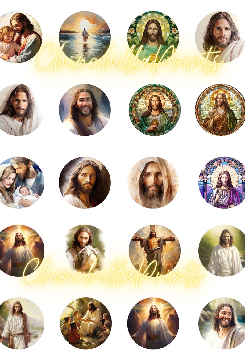 Jesus Christ Portrait Digital Collage Sheet: Round Cabochon Images ...