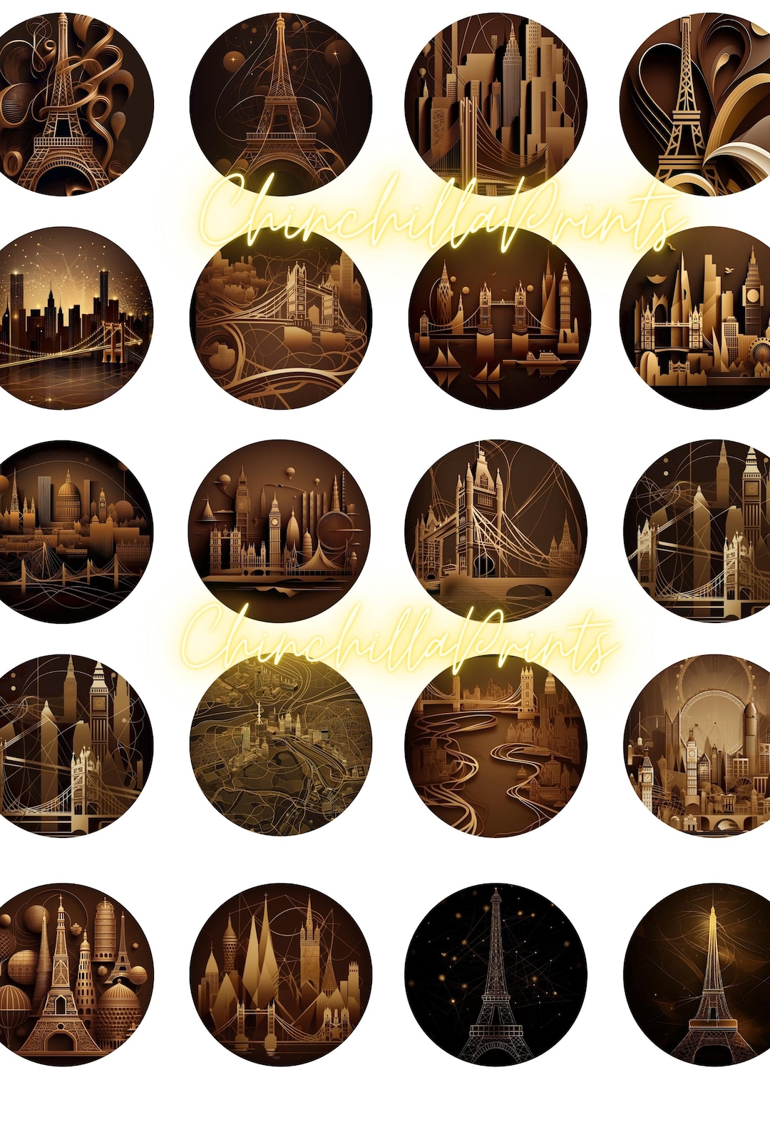 45mm City Sights Cabochon Images: Circle Collage Sheet (digital ...