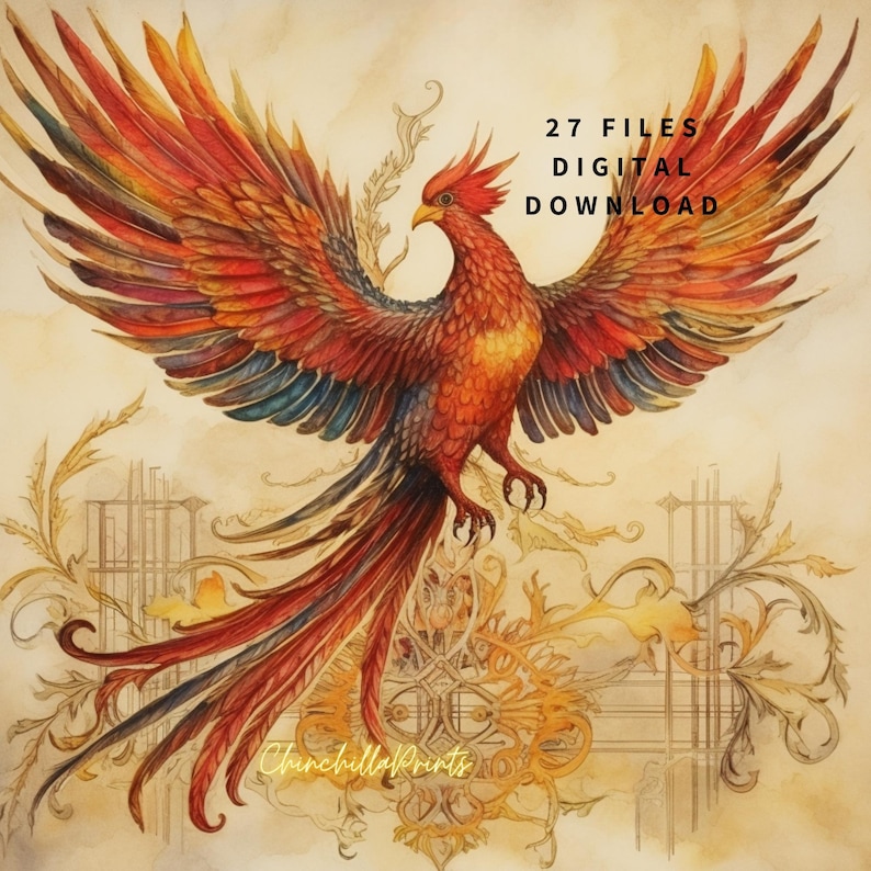 Shabby Chic Style Phoenix Phoenix Feather Mythological Bird Bird Prints ...