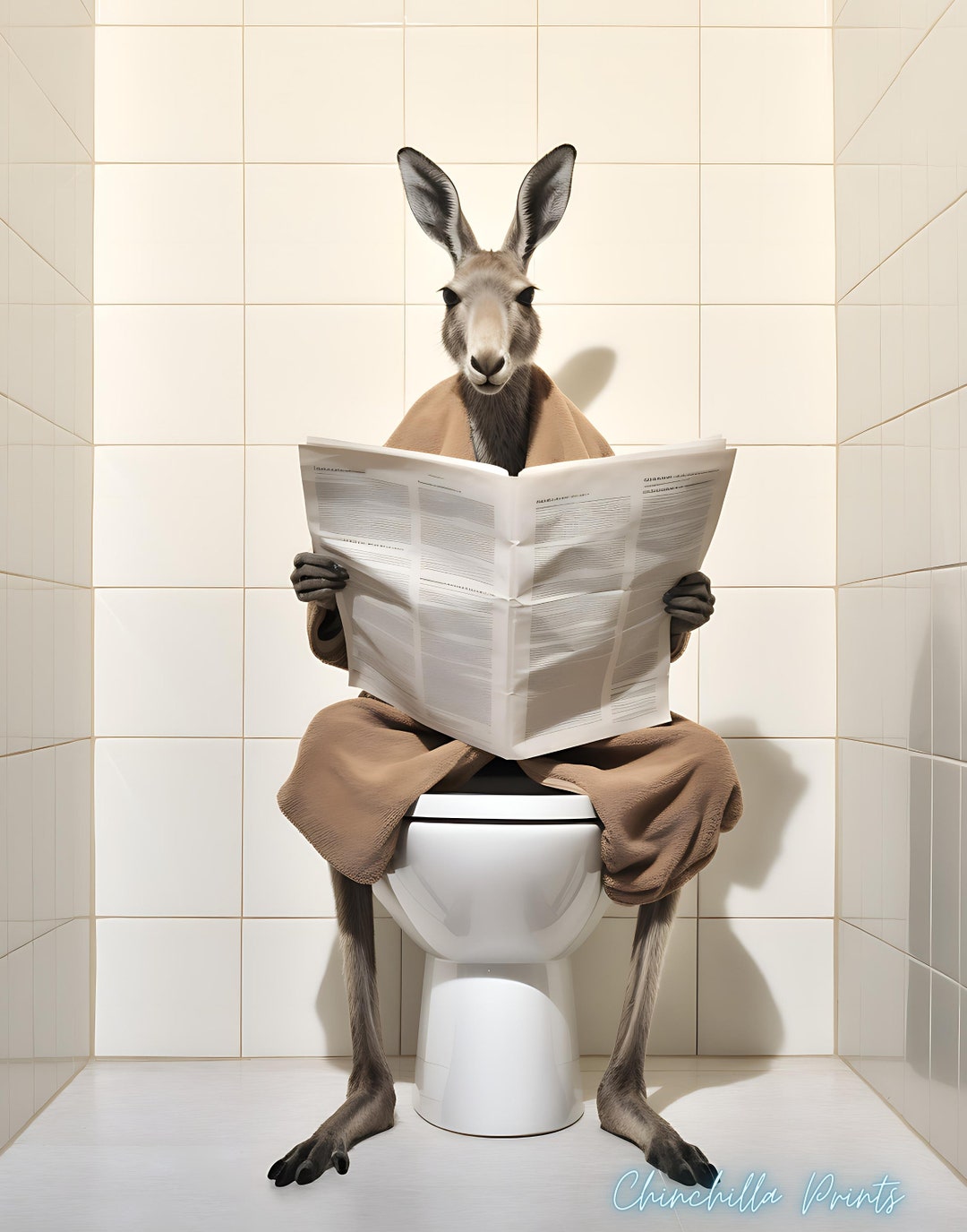 3 Kangaroo Sitting on the Toilet Reading Newspaper Funny Bathroom Wall ...