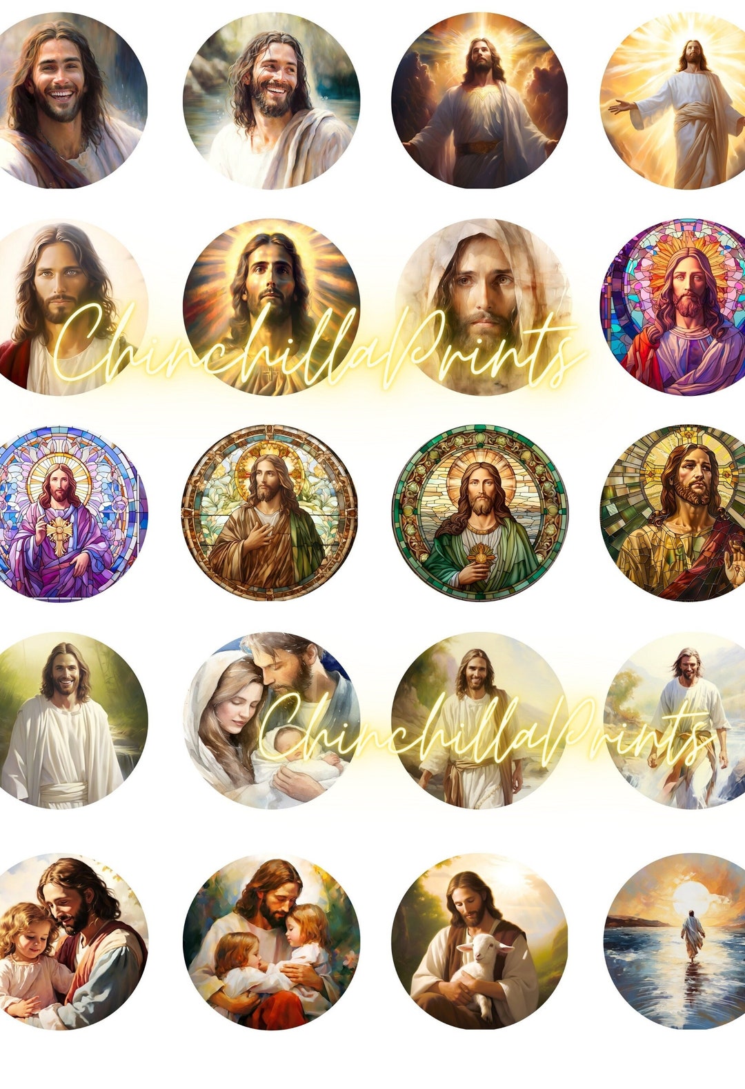 Jesus Christ Portrait Digital Collage Sheet: Round Cabochon Images ...