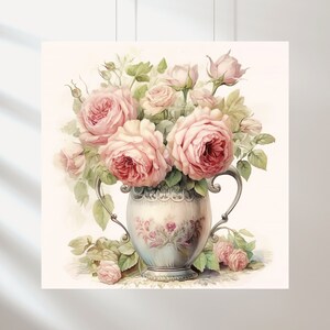Shabby Chic Pink Rose Vintage Roses in a Clay Vase in Shabby Chic Style ...