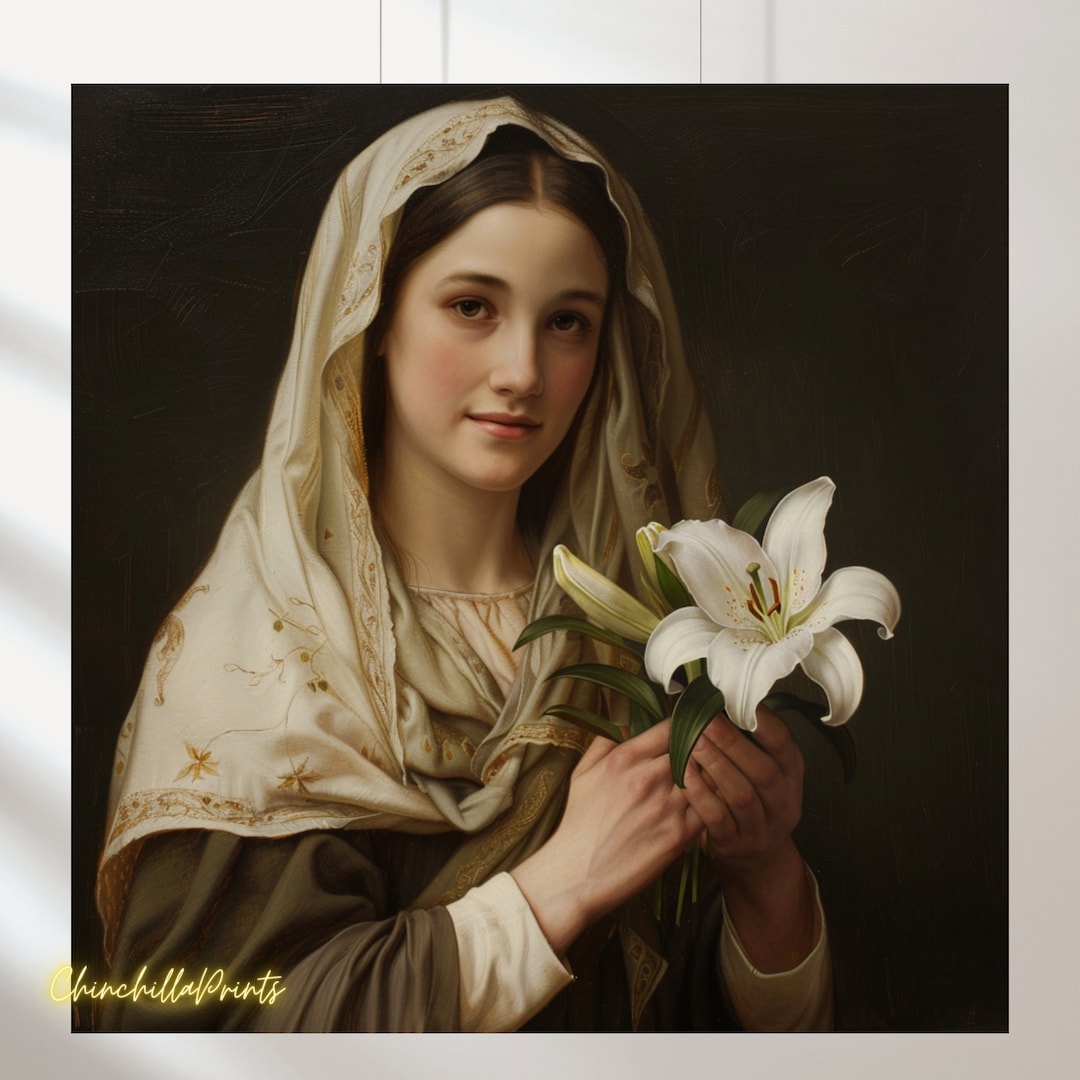 The Virgin Mary With Lily, Sacred Lily, Mary's Lily, Christian Religion ...