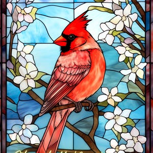 Set of 5 Red Cardinal Stained Glass Art Print (digital Download) - Etsy