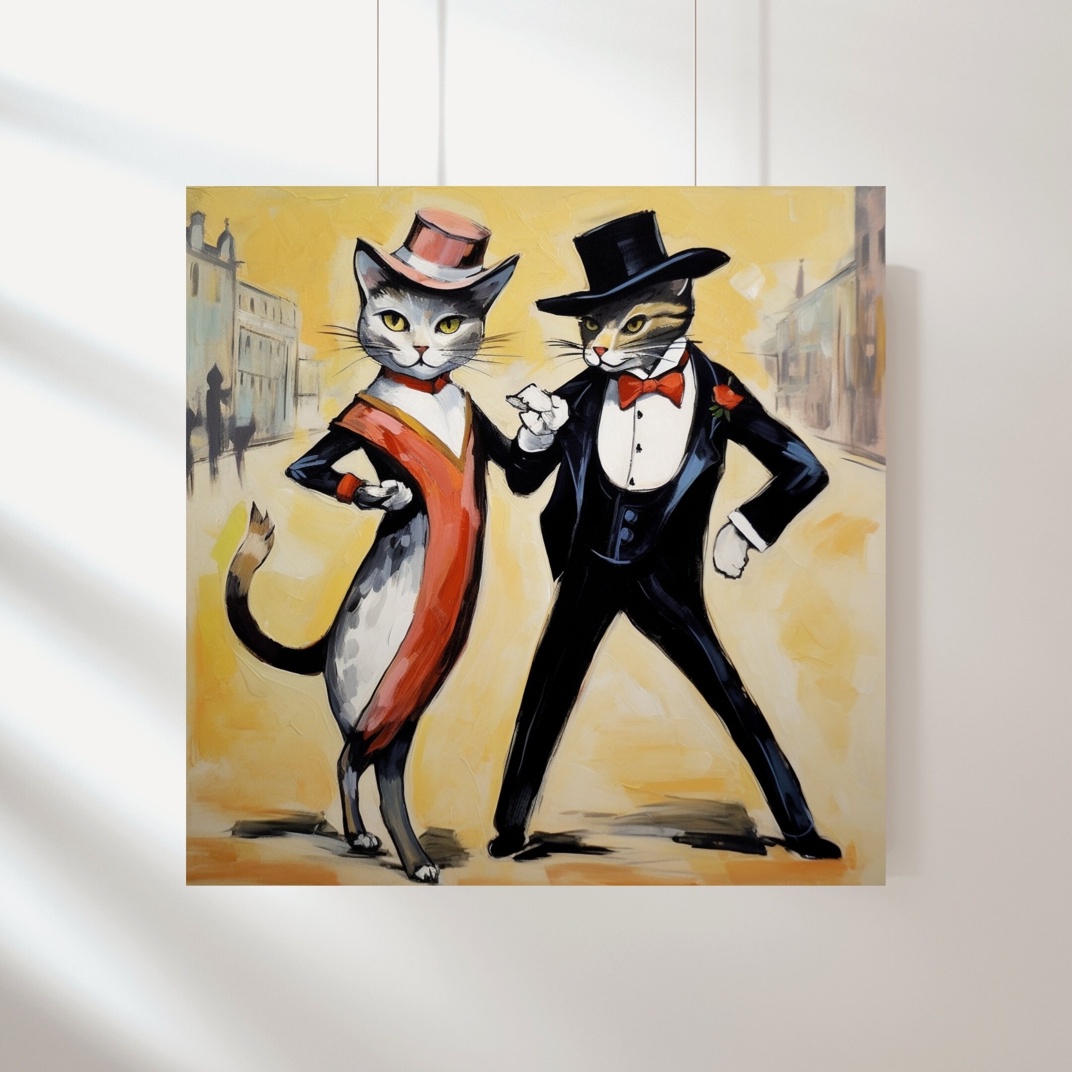 Watercolor Cats, Watercolor Drawing of Cats Dancing Tango, Star Couple ...