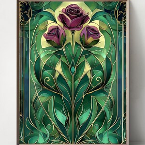 Set of 4 Art Deco Floral Stained Glass Print Set (digital Download) - Etsy